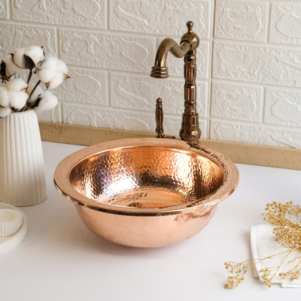 ALFIQ Round Dark Copper Drop-In Sink | Handmade Farmhouse Copper ...