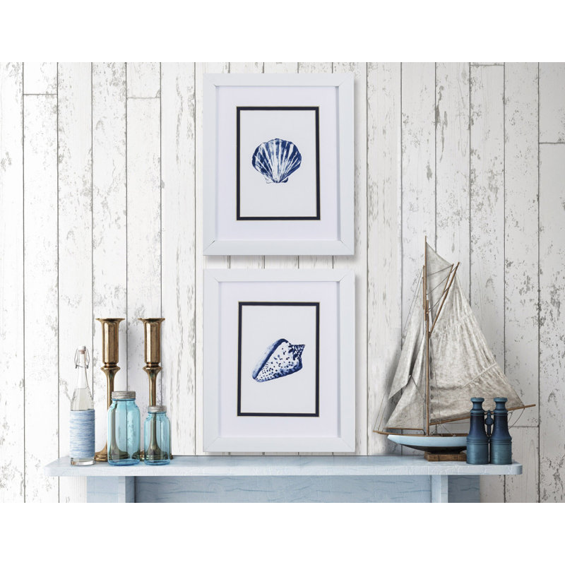 Dovecove (Set Of ) Two Blue And White Seashell Wall Art | Wayfair