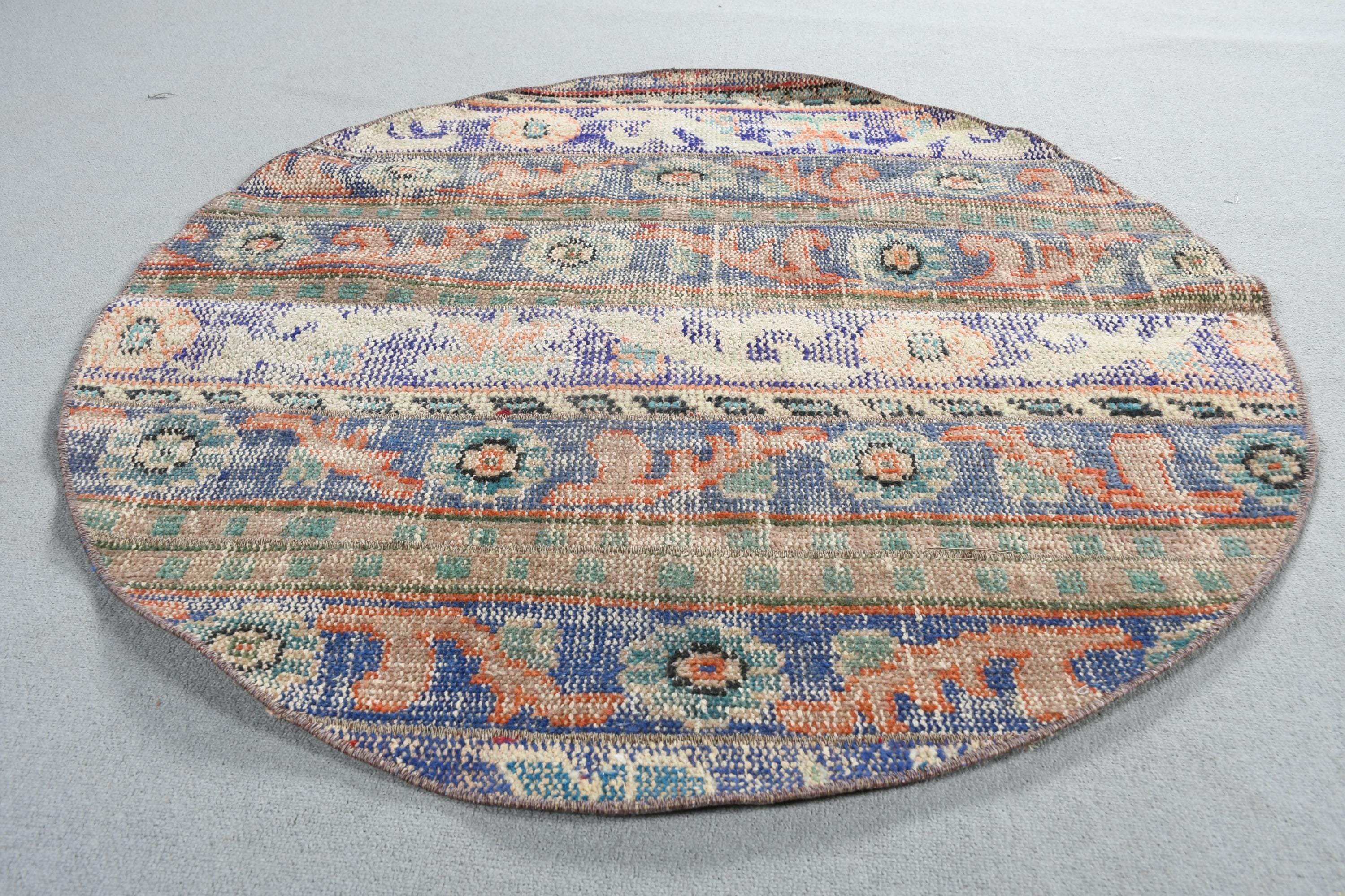 Astoria Grand Handwoven Turkish Round Rug in Antique Blue for a Vintage ...