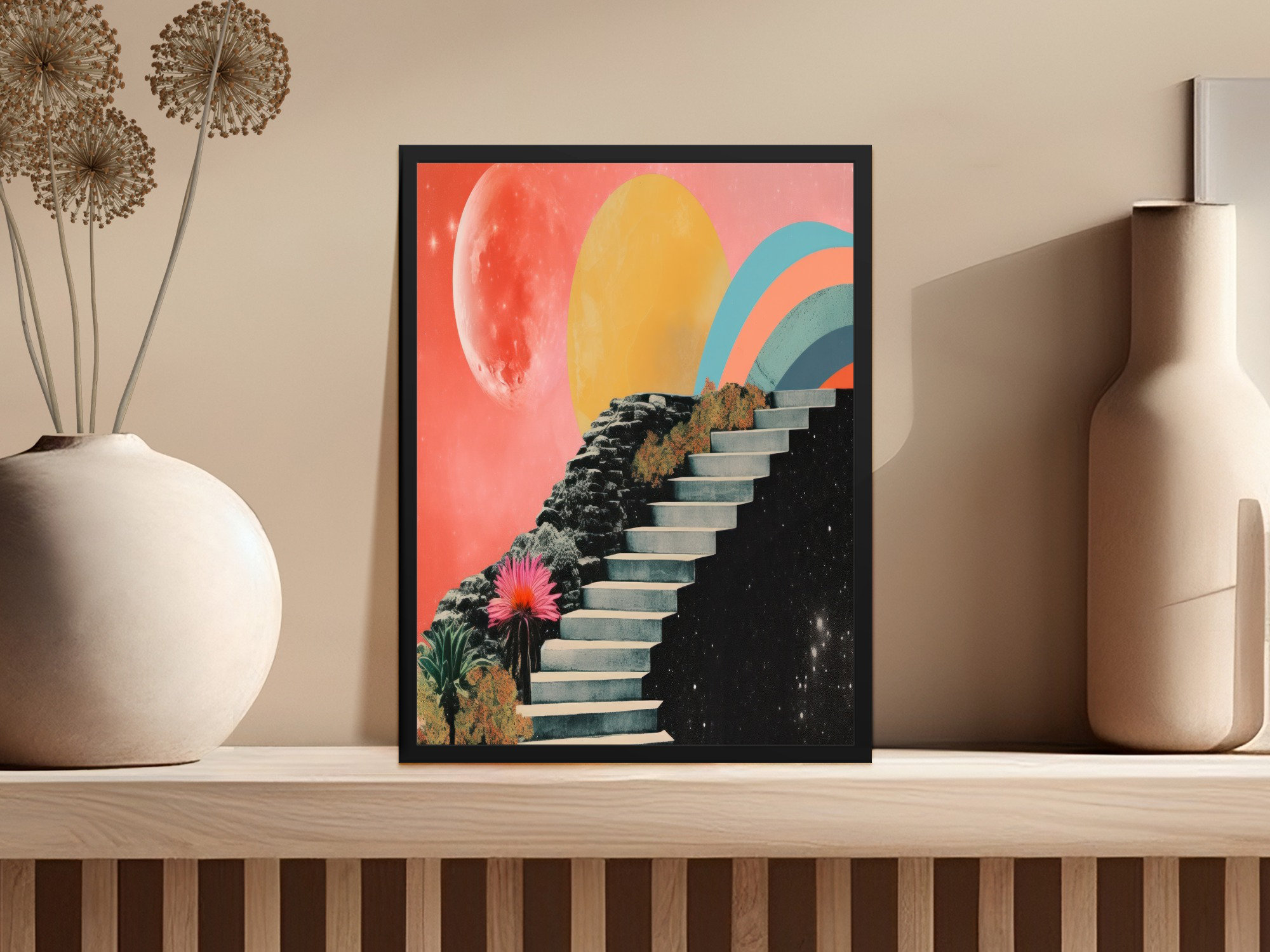 Brayden Studio Lunar Pathway Stairway Beyond the Stars Art Framed ...