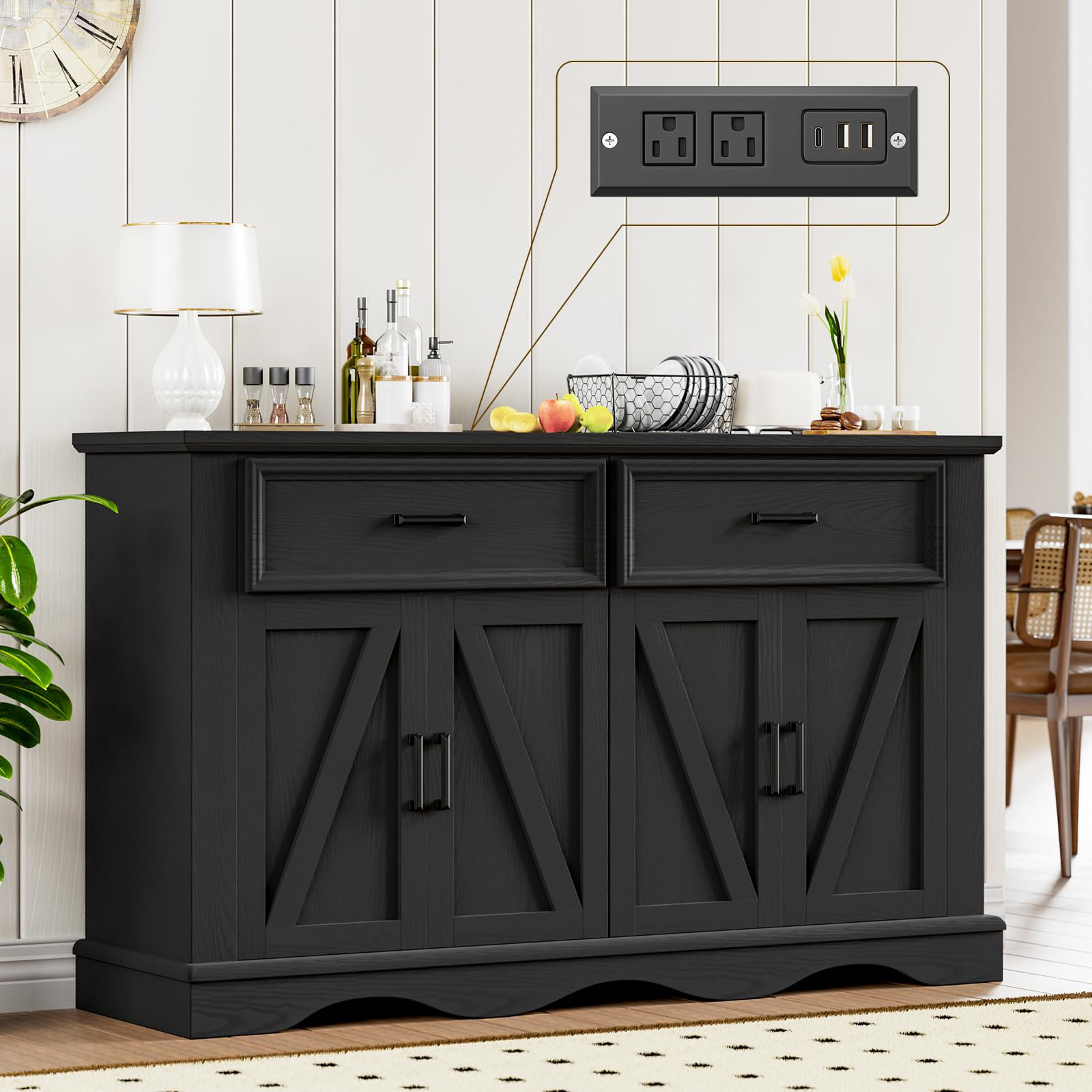 August Grove® 58" Large Wooden Buffet Cabinet with Storage, Modern ...