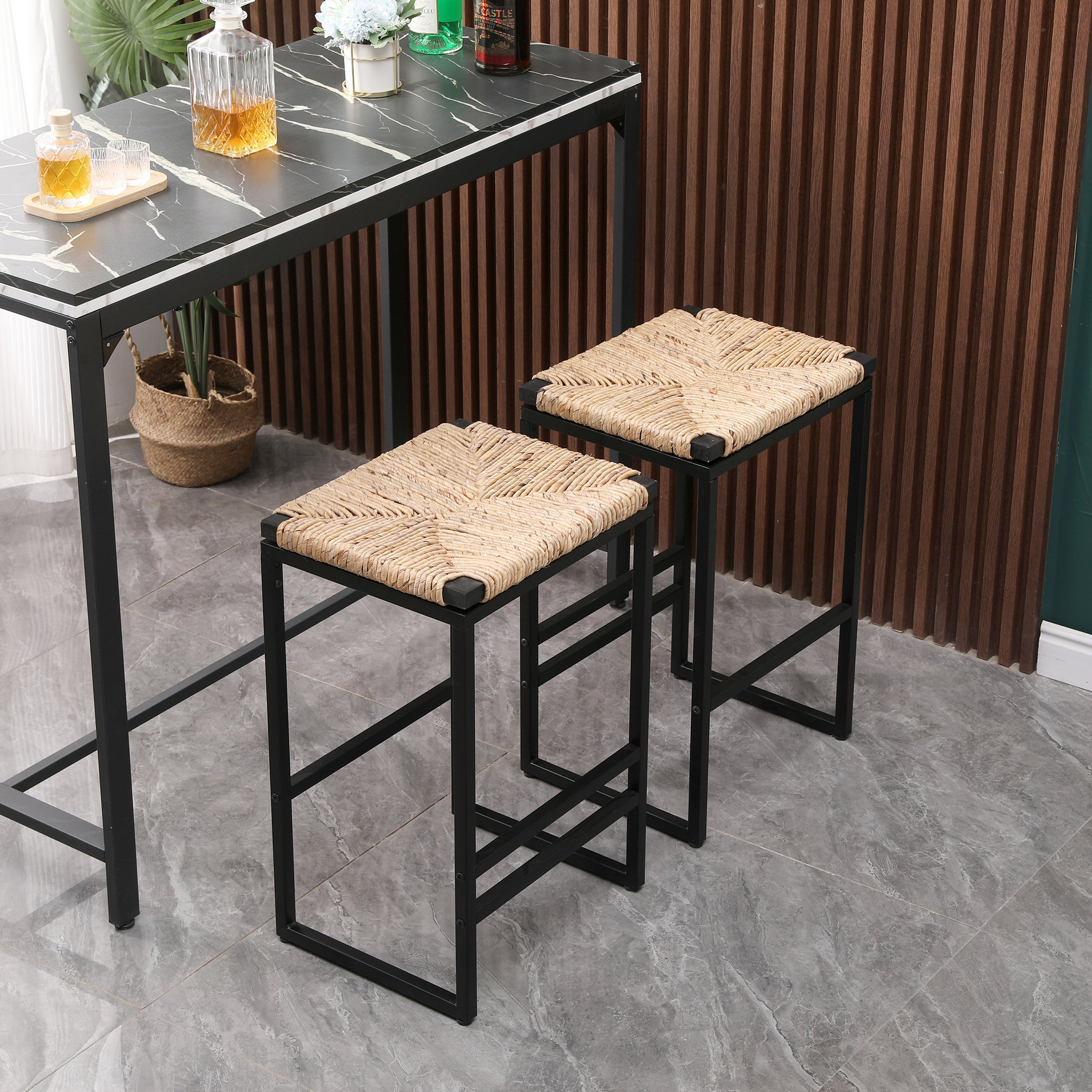 Hokku Designs Set Of 2 Water Hyacinth Woven Bar Stools For Kitchen ...