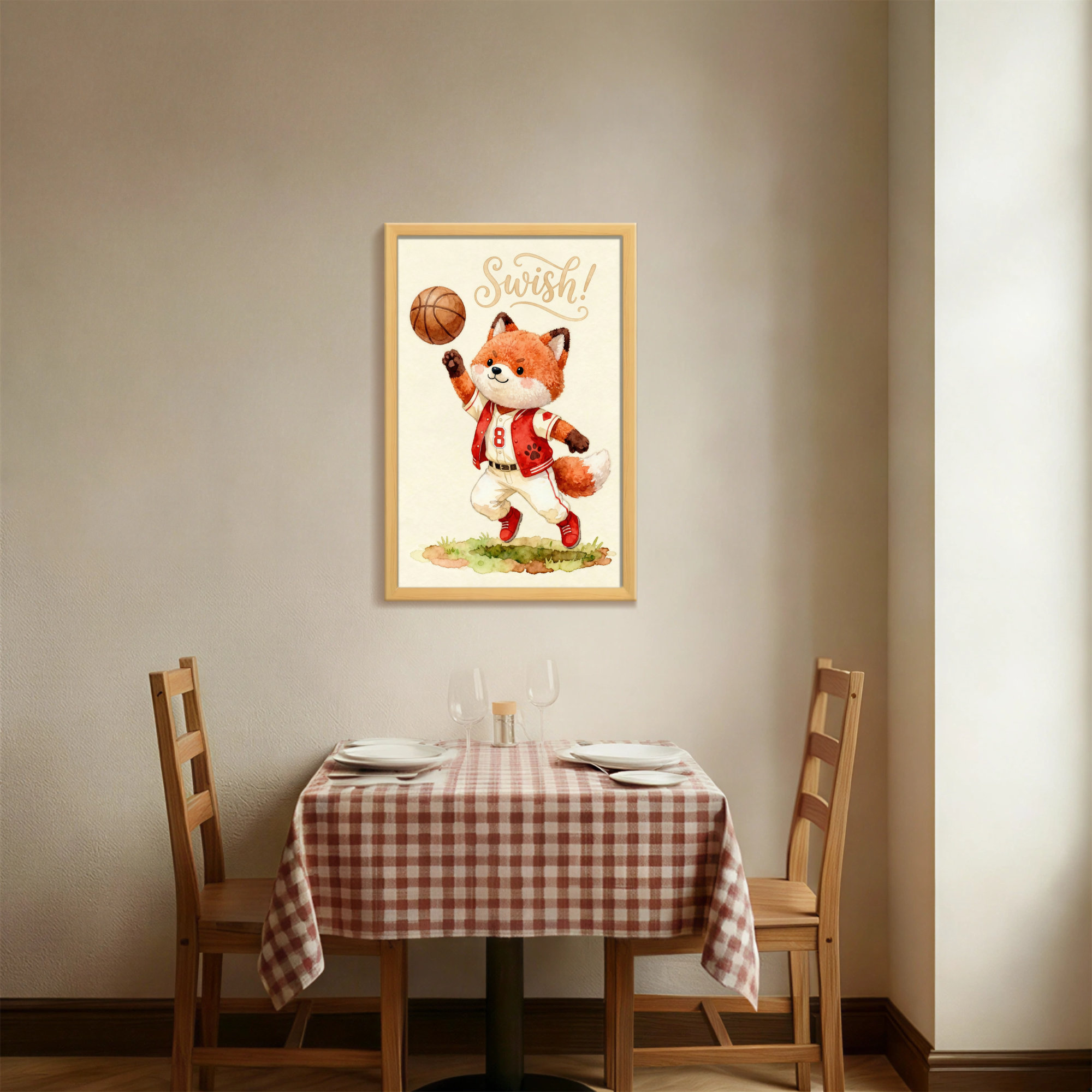 August Grove Animals Cute Fox Playing Basketball With Swish Text ...