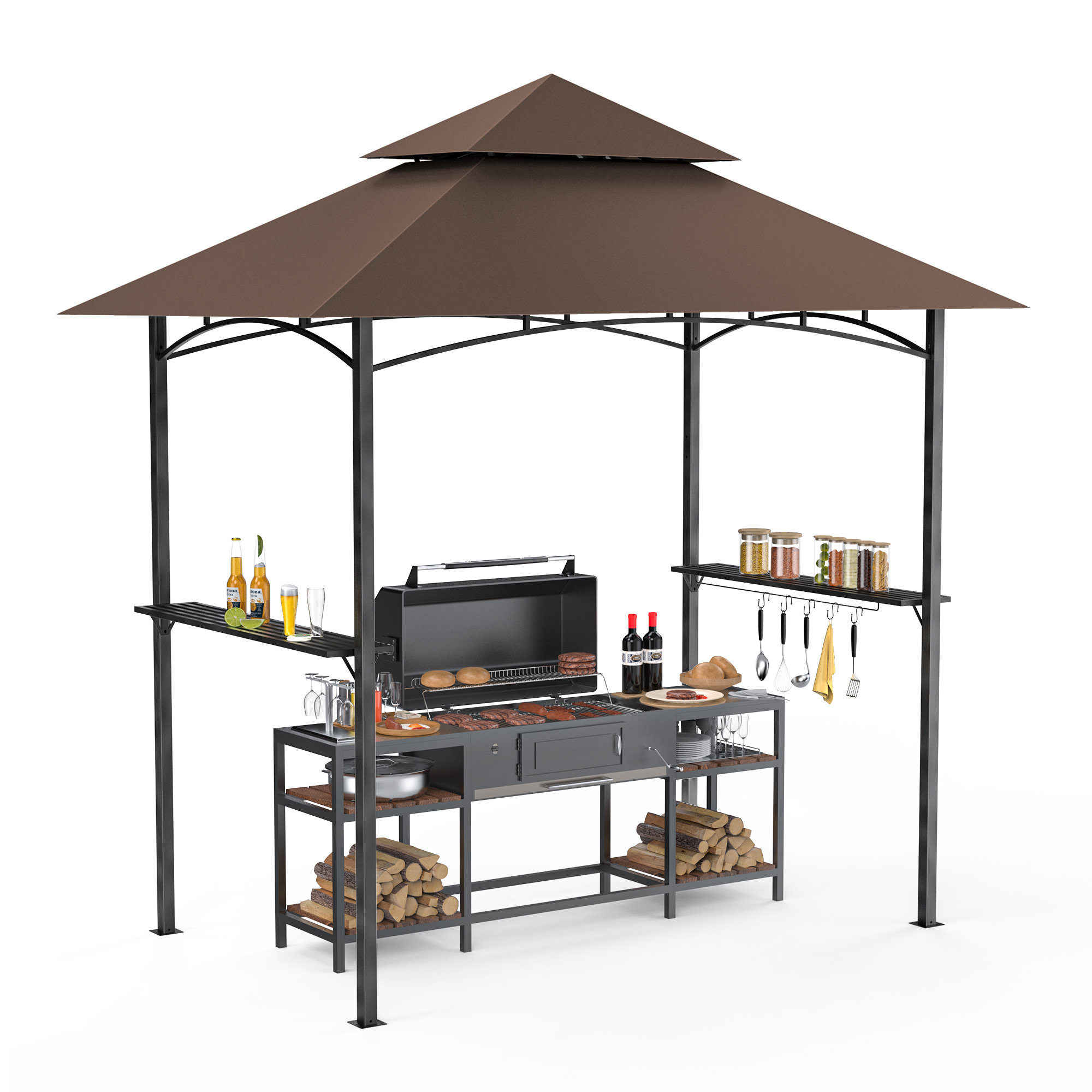 GVDV Soft Top Bbq Canopy，with 2 Side Shelves & Double-tiered Top ...