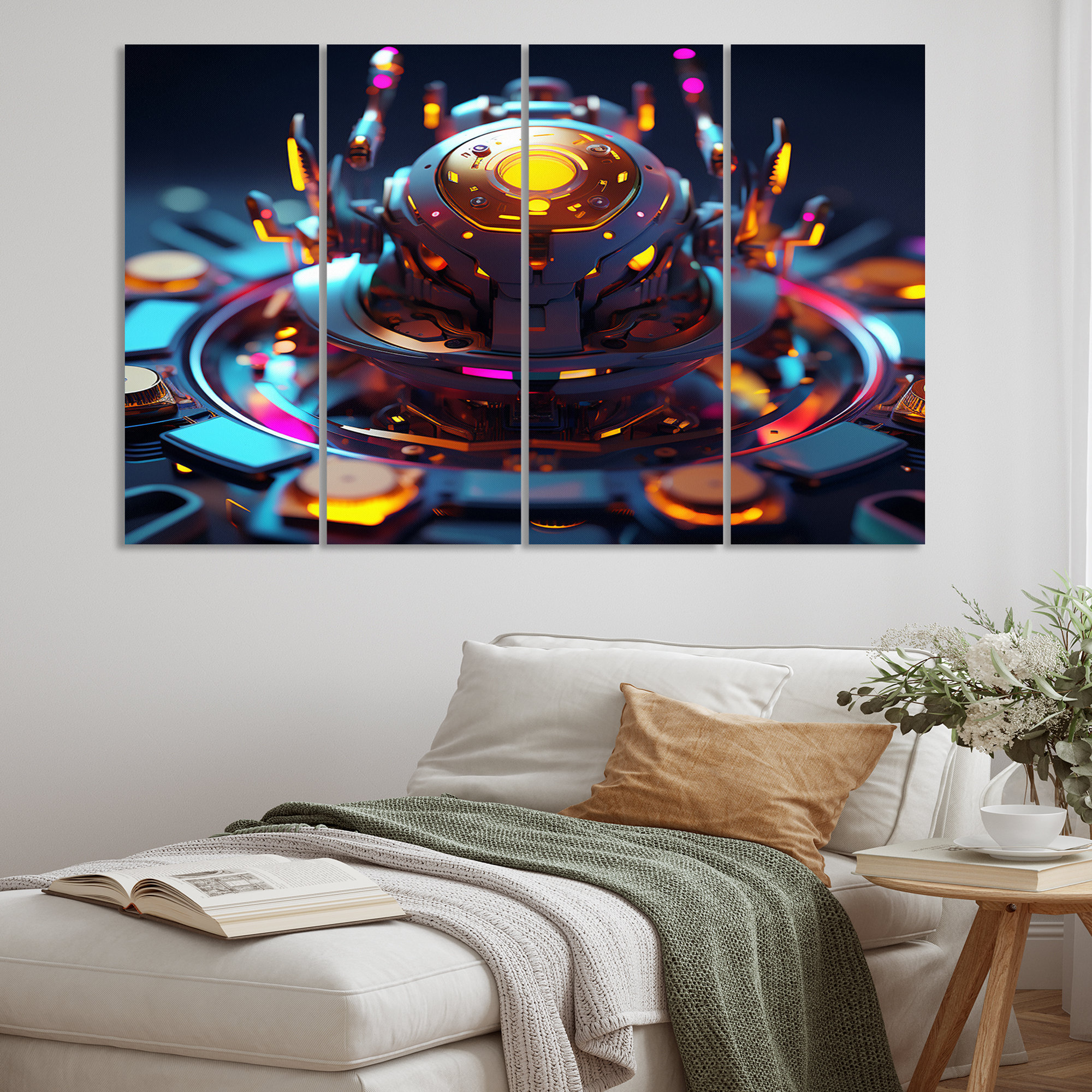 Wrought Studio Sci-Fi Retro Futuristic Robot In Neon II - Robot Canvas ...