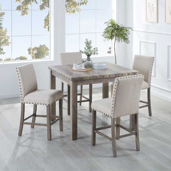 Gracie Oaks Fort 5-Piece Farmhouse Dining Table Set, Counter Height ...