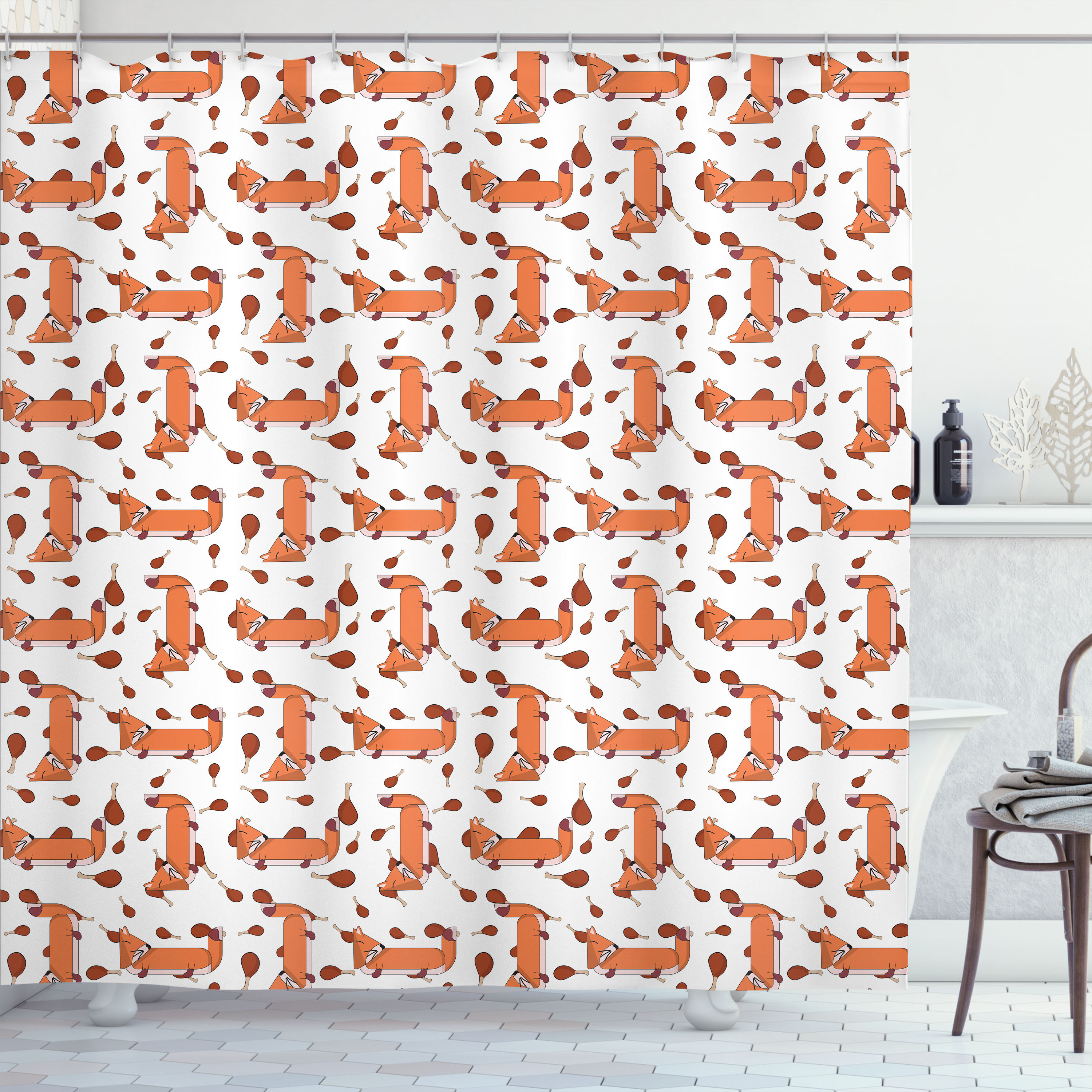 East Urban Home Fox Shower Curtain Cartoon Pattern Meat and Animal ...