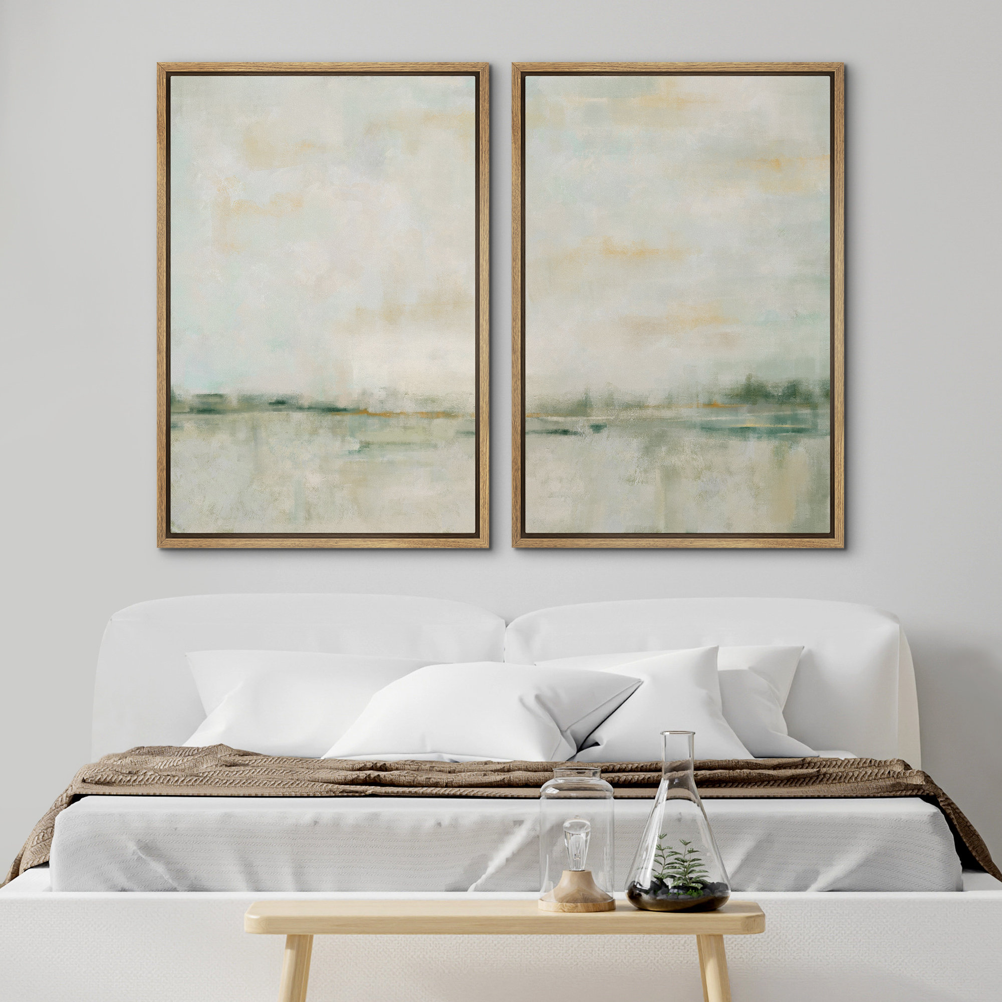 IDEA4WALL Pastel Green Abstarct Lake Landscape Neutral Minimalist ...