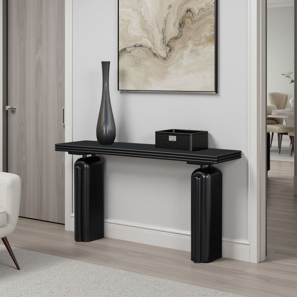 Orren Ellis 60" Luxury Acacia Console Table - Curved Silhouette Design ...