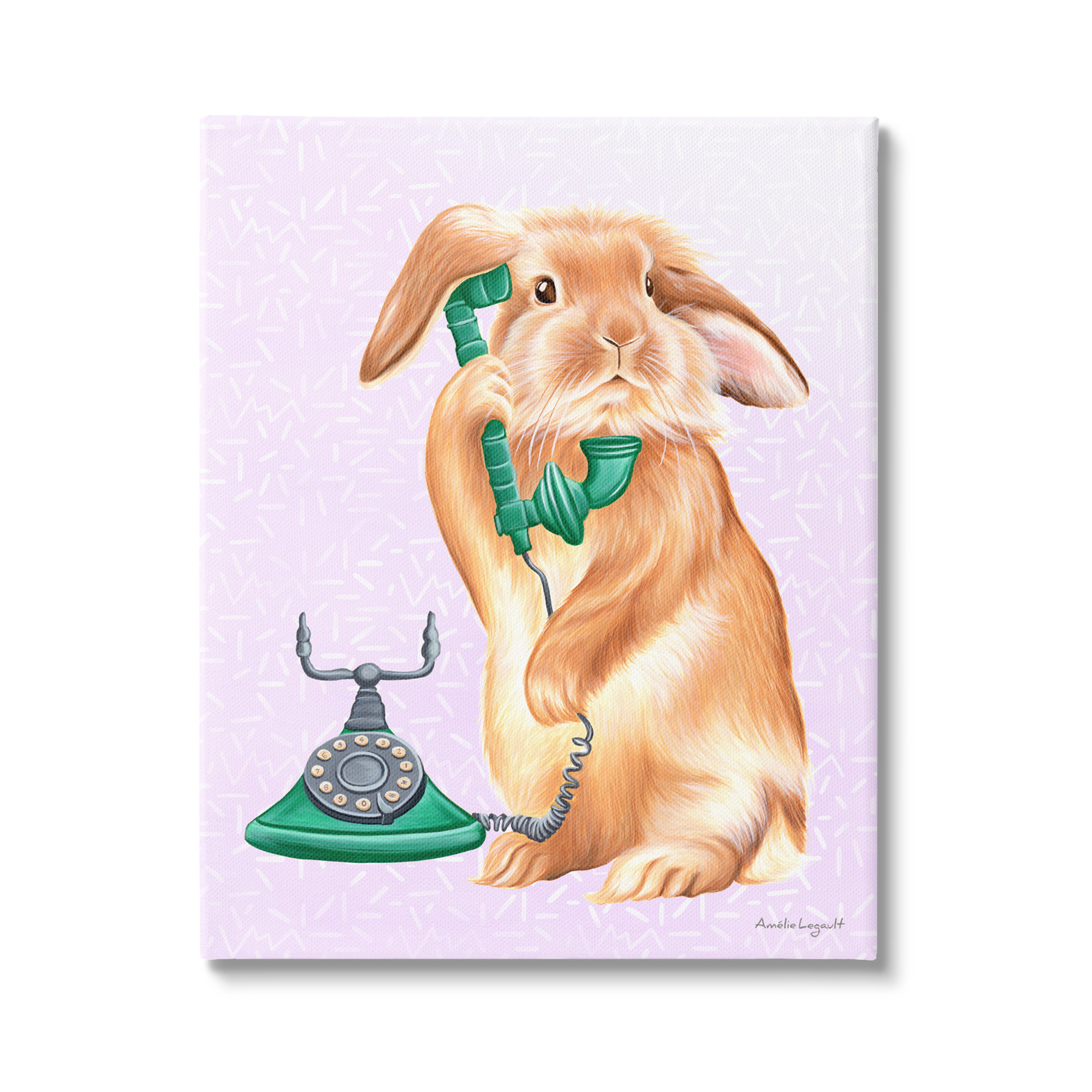 Stupell Industries Fluffy Bunny Rabbit Talking Green Rotary Phone by ...