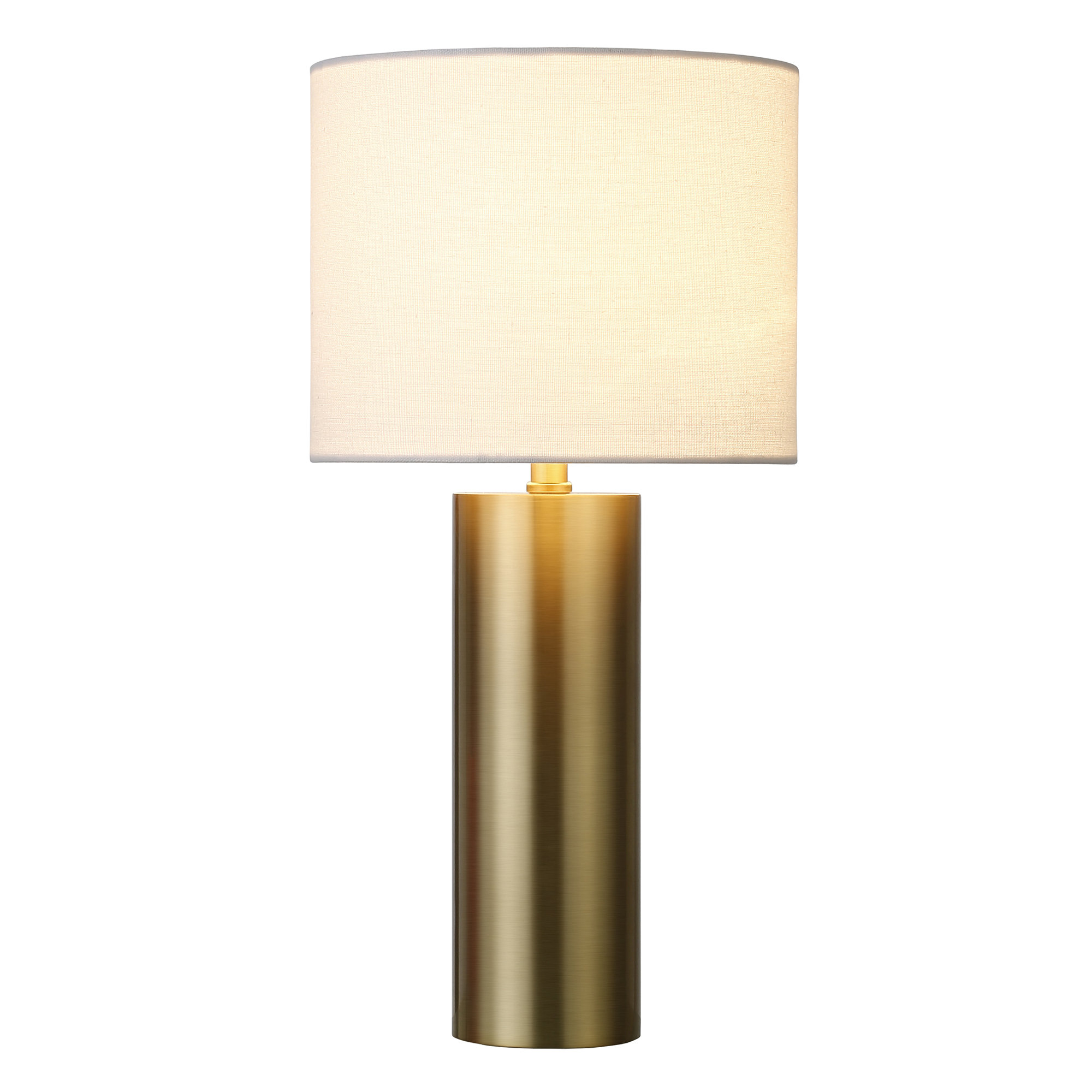 Ebern Designs York 16" Tall Mini Lamp with Fabric Shade in Brass/White ...