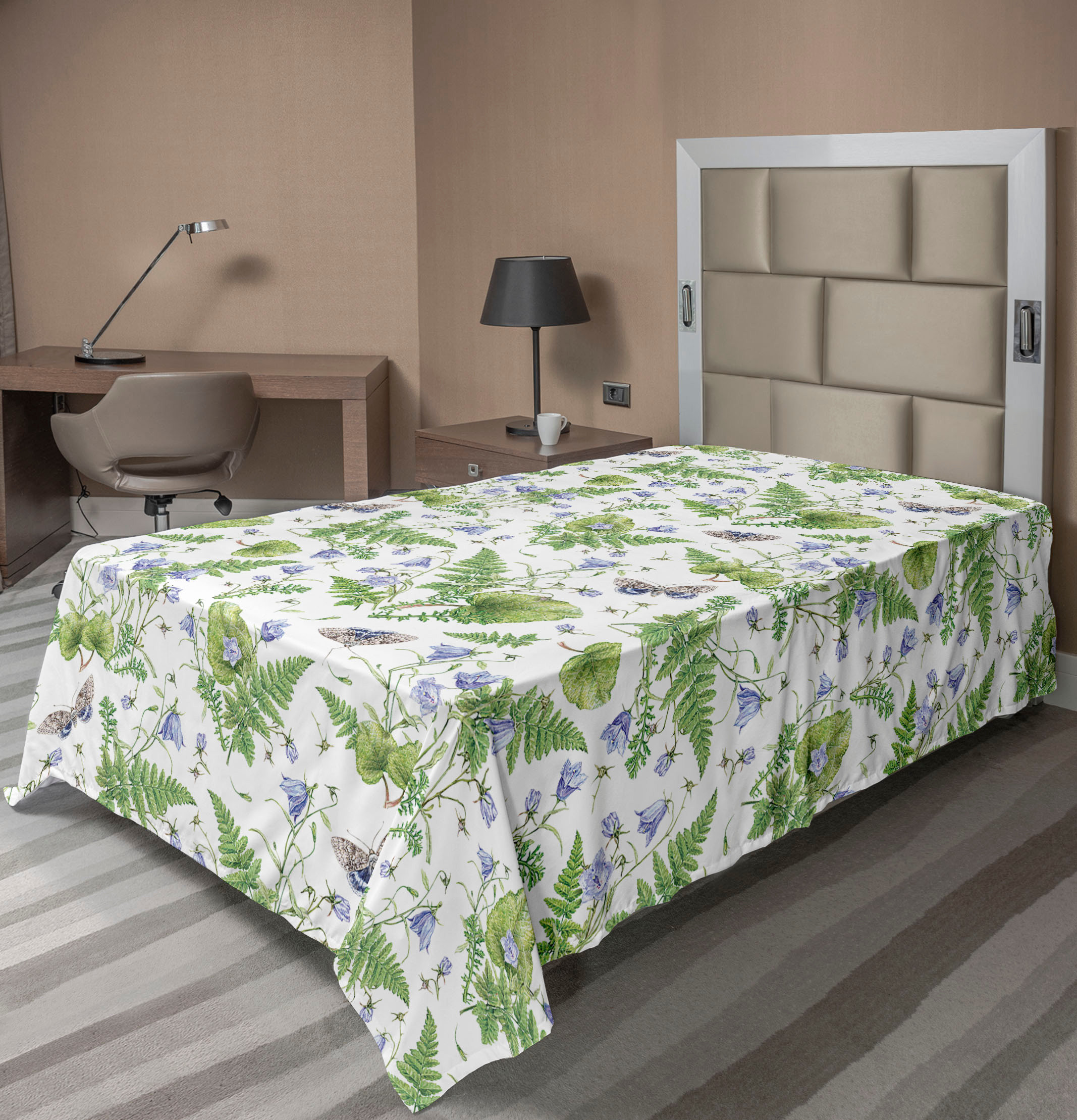 Ambesonne Botanical Flat Sheet Forest Pattern Leaves Art Fern Green ...