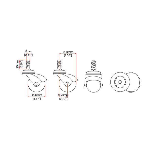Outwater 1-1/2" Diameter Swivel Hooded PVC Ball Caster 5/16-18 x 1 ...