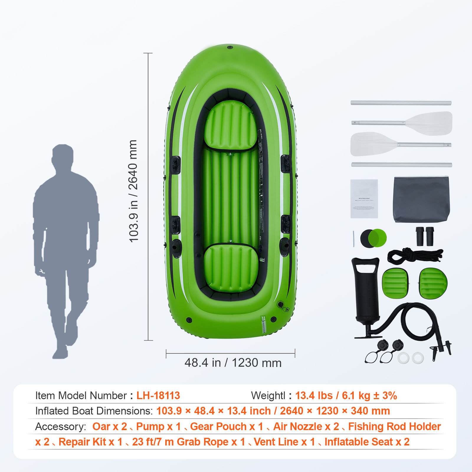 Stellweilan Tessberg Inflatable Boat, 3-Person Inflatable Fishing Boat ...