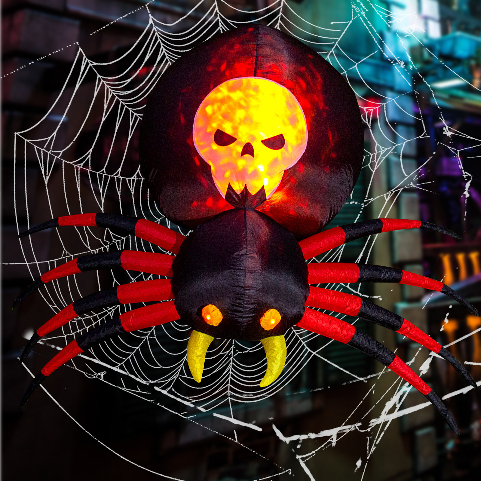 GOOSH Halloween Inflatable Spider 6 FT Blow Up Spider Halloween Decorations with Built-in LEDs ...