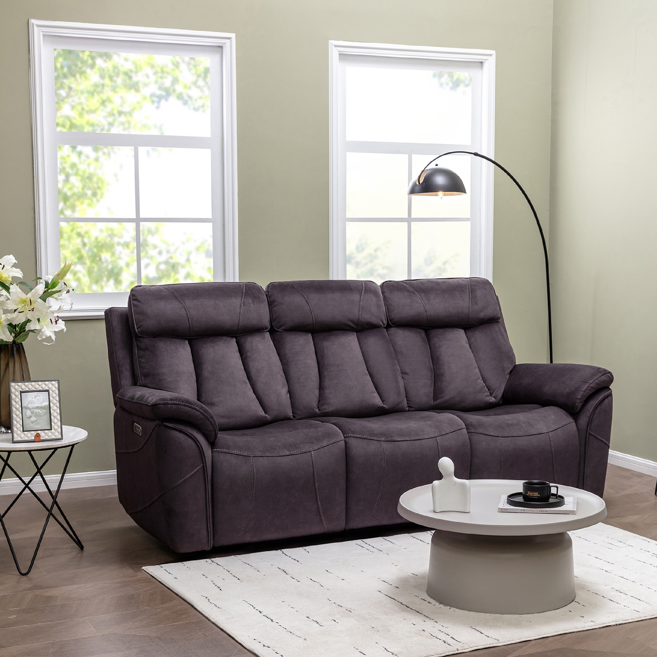 Hokku Designs Keveon 88.25" Upholstered Reclining Sofa with USB Port ...