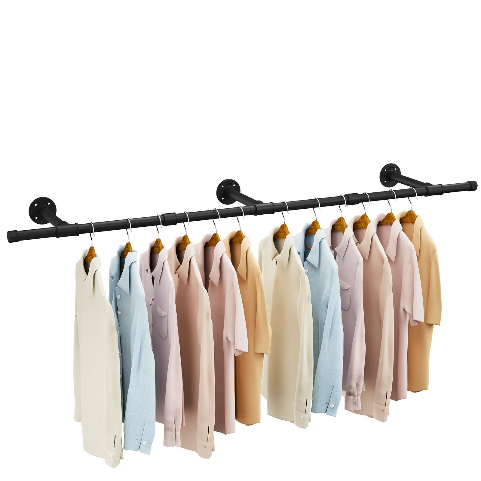17 Stories Industrial Pipe Clothes Rack, 61.4 Inch Wall Mounted ...