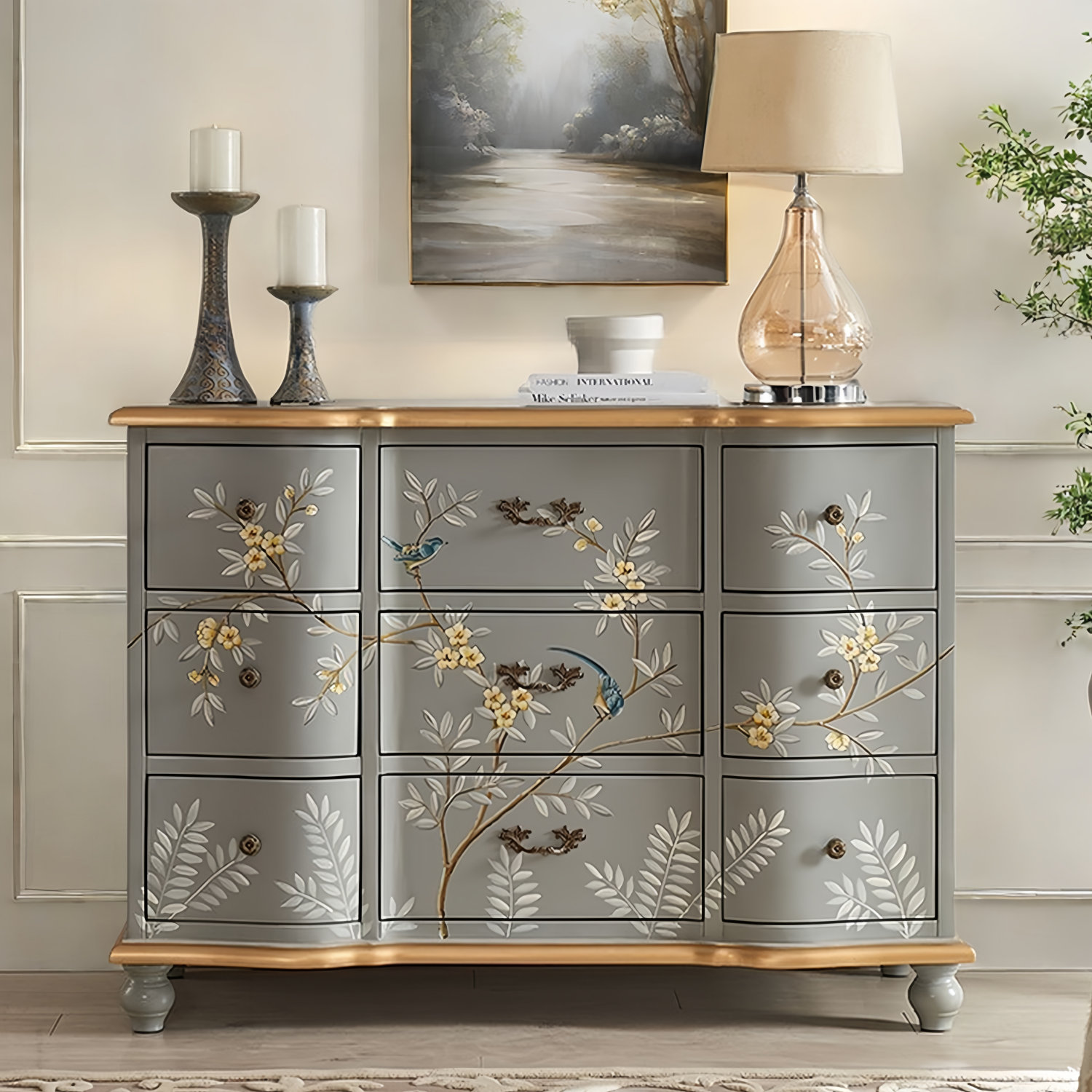 Liu's ink furniture European-Style 9-Drawer Hand-Painted Accent Chest ...