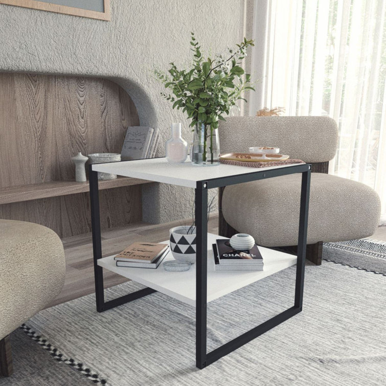 Borough Wharf Wooden Coffee Table 50cm Square Metal Frame Storage Shelf ...