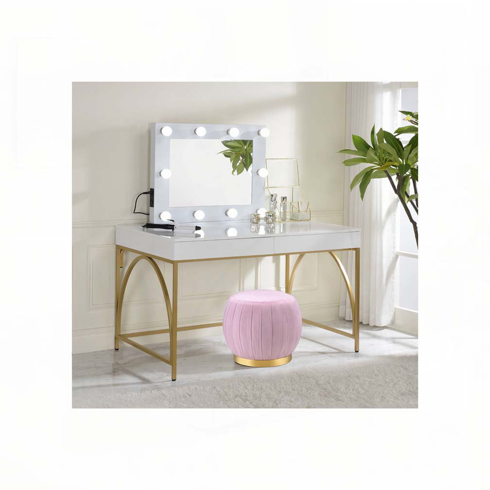 Mercer41 Lightmane White High Gloss & Gold Finish Vanity Desk | Wayfair