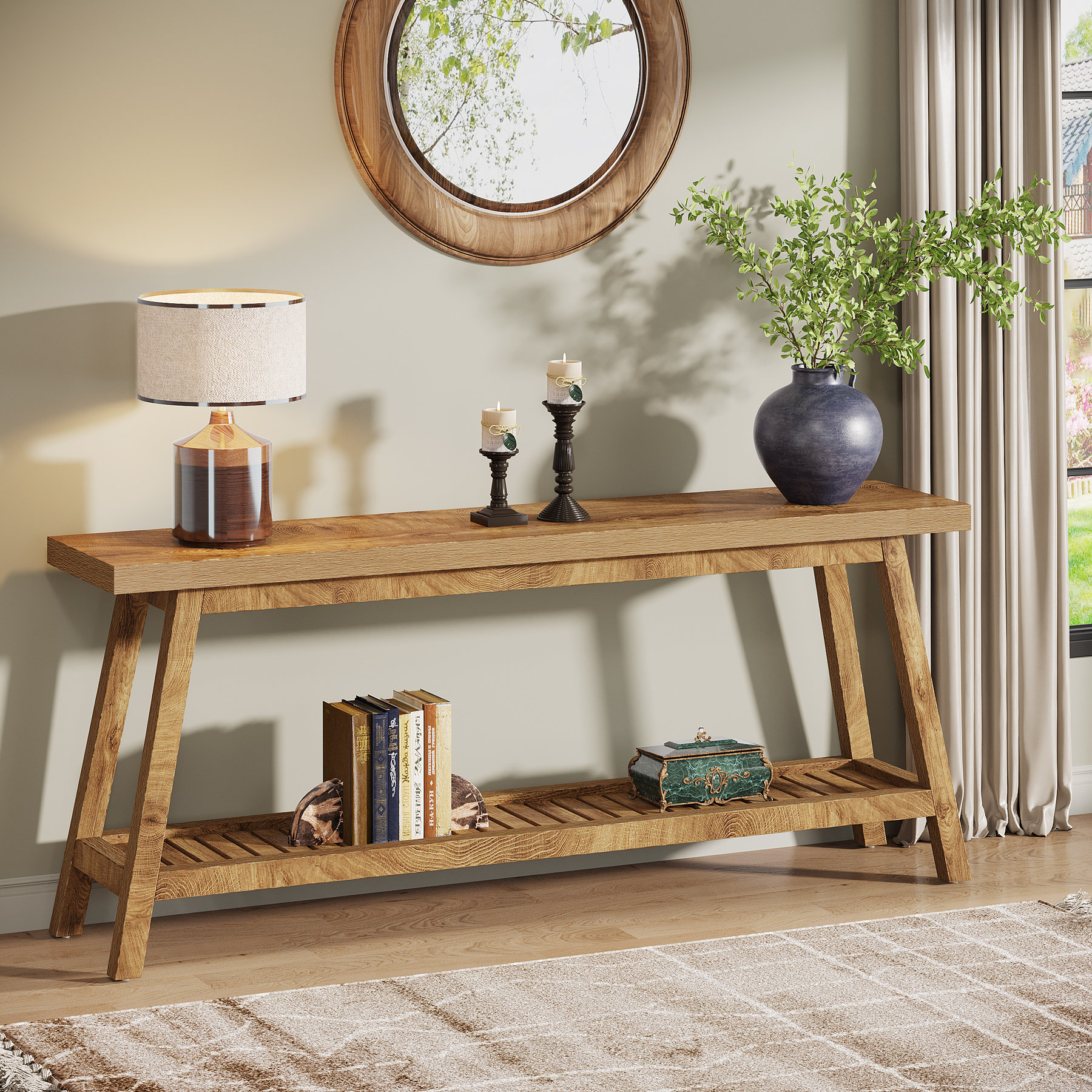 Gracie Oaks 70.9-Inch Farmhouse Console for Entryway, 2-Tier Entry ...