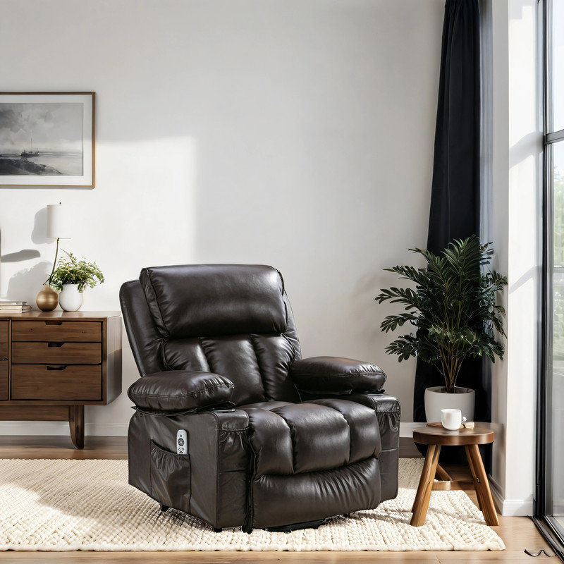 Inbox Zero Power Recliner with Massage and Heating, USB Port, Remote ...