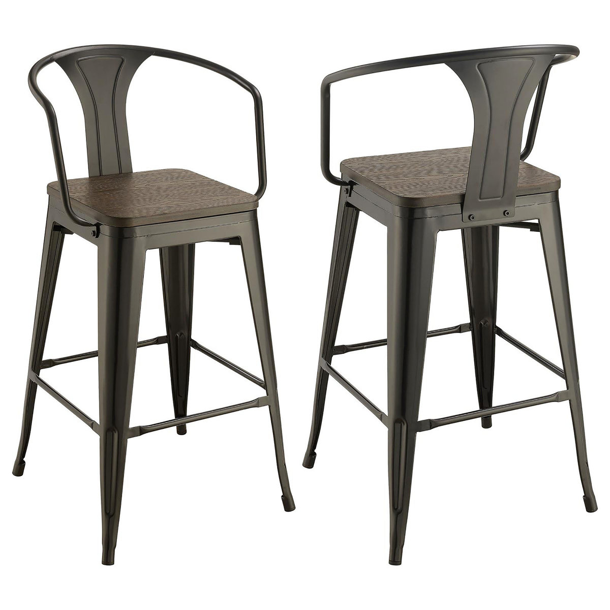 Williston Forge Industrial Style Elm And Metal Bar Height Stool Set Of 2, Sleek And Functional ...