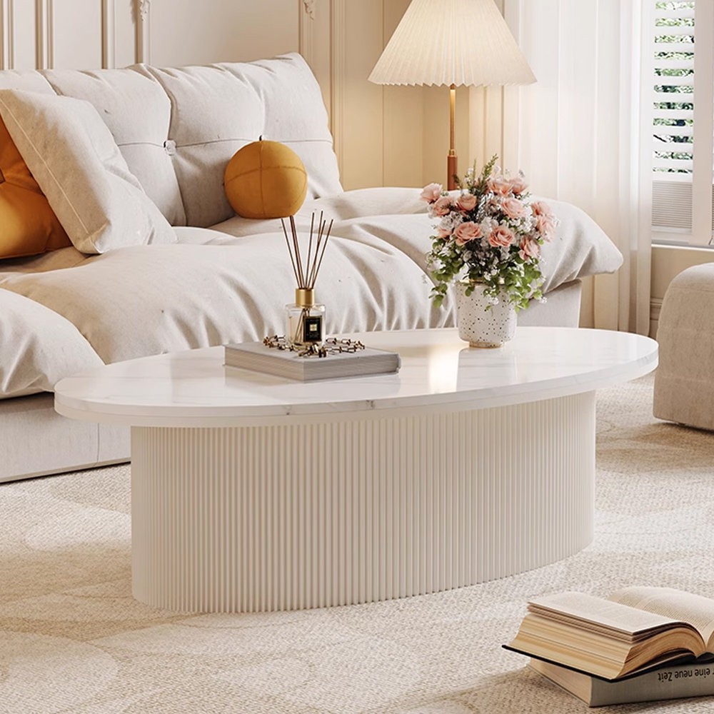 AWORET Minimal cream wind rock panel end table | Wayfair