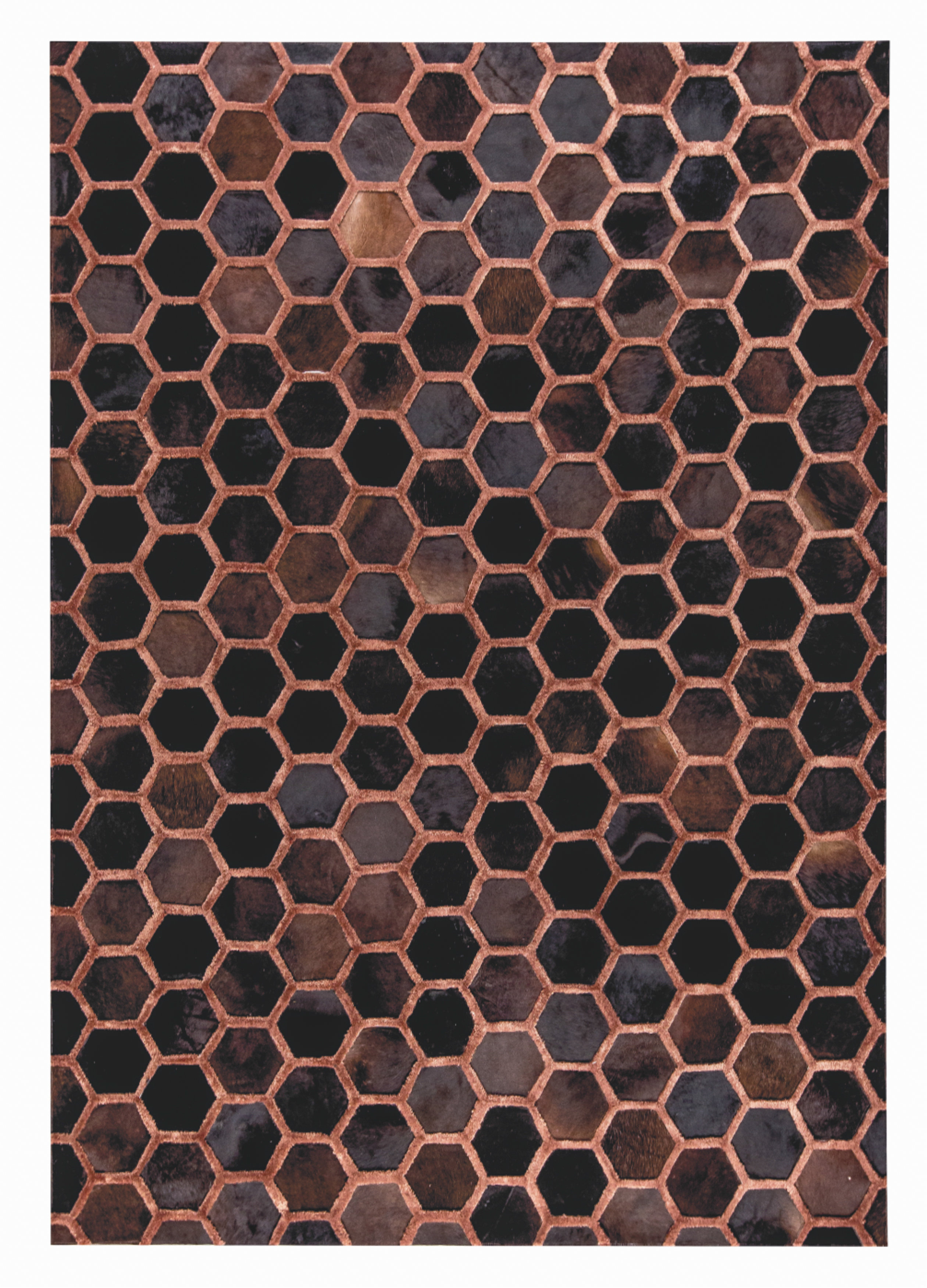 Ivy Bronx Kolossi Geometric Handmade Cowhide Copper Rug | Wayfair