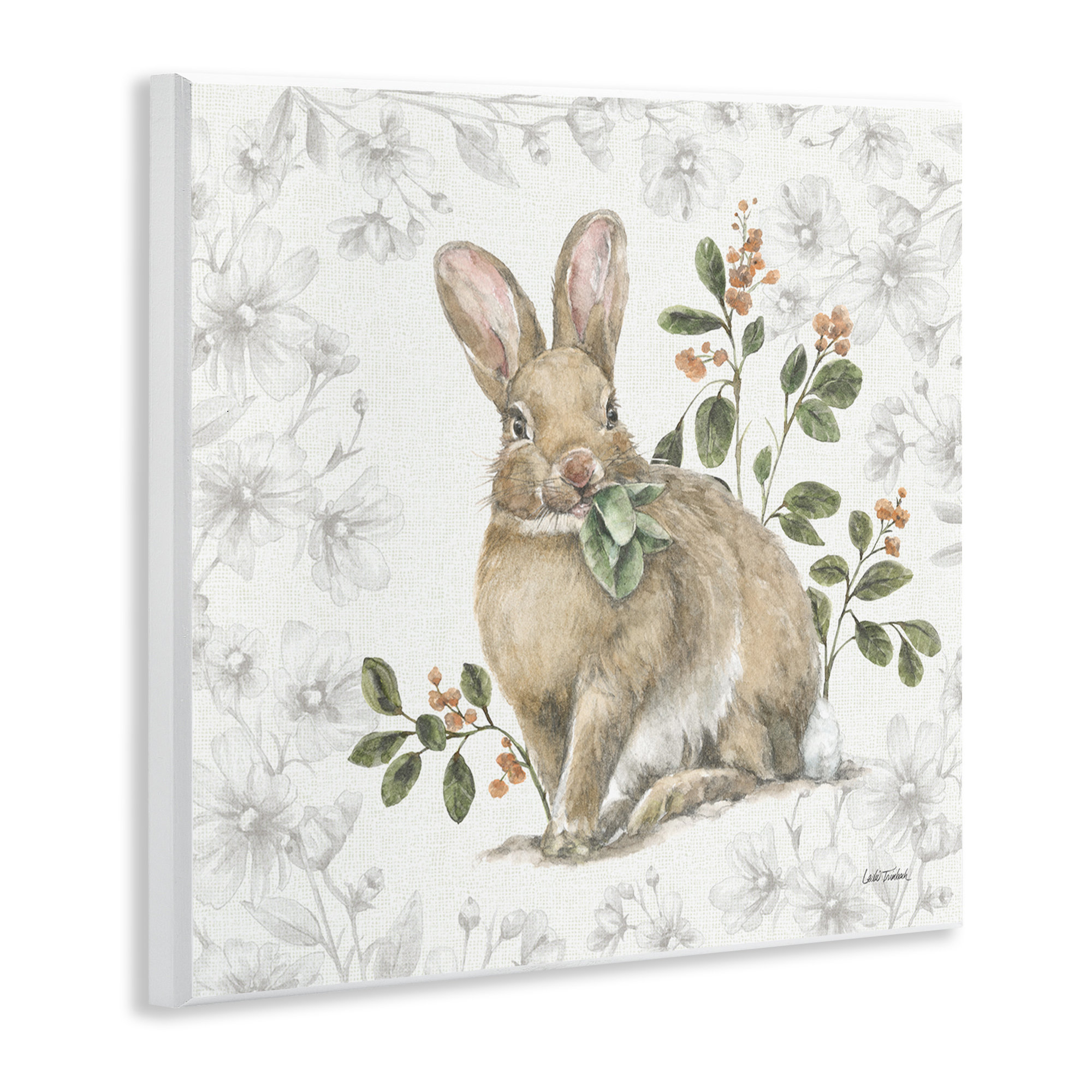 Stupell Industries Floral Garden Bunny Wall Plaque Art by Leslie ...
