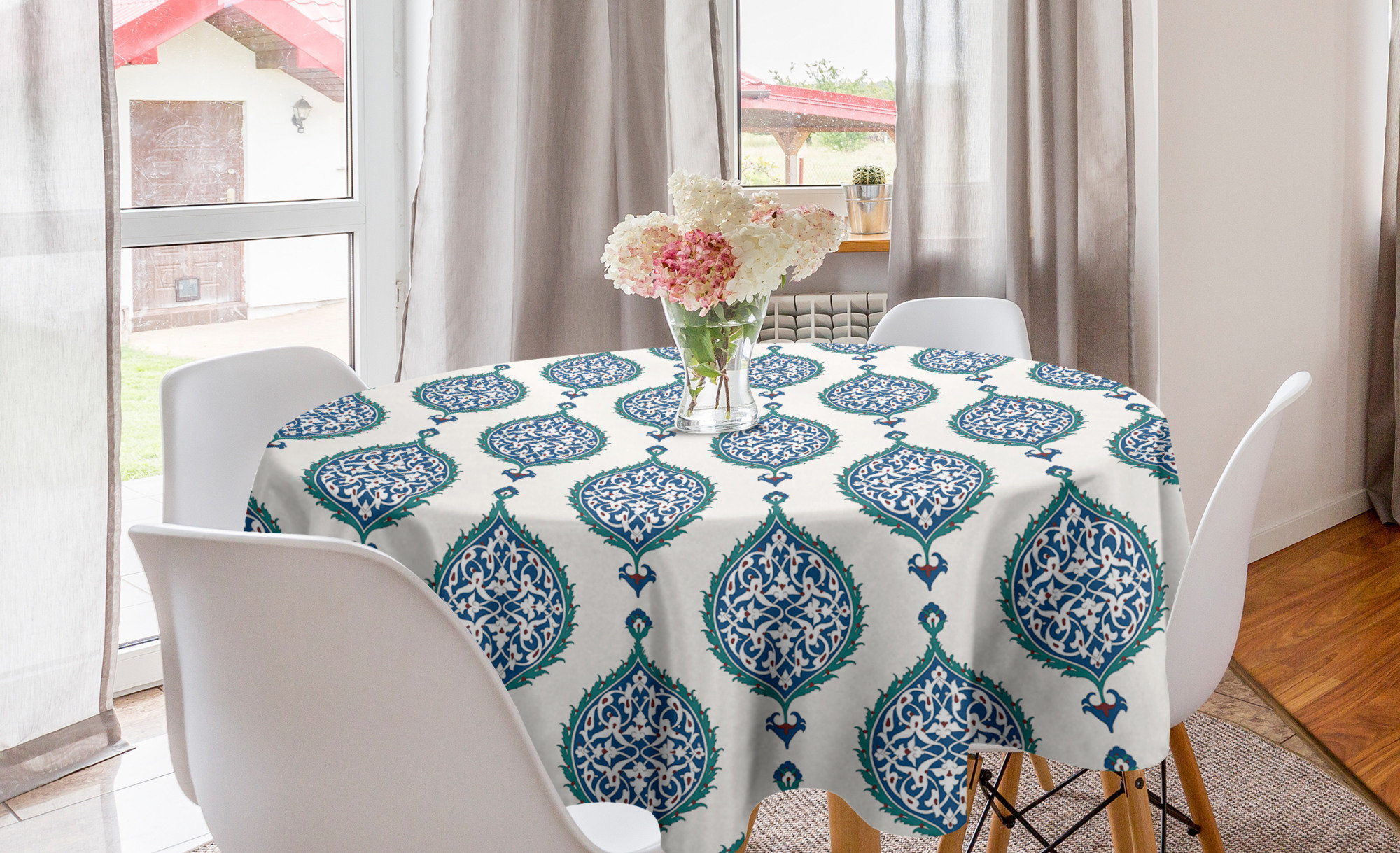 East Urban Home Ambesonne Turkish Pattern Round Tablecloth, Leaves In ...