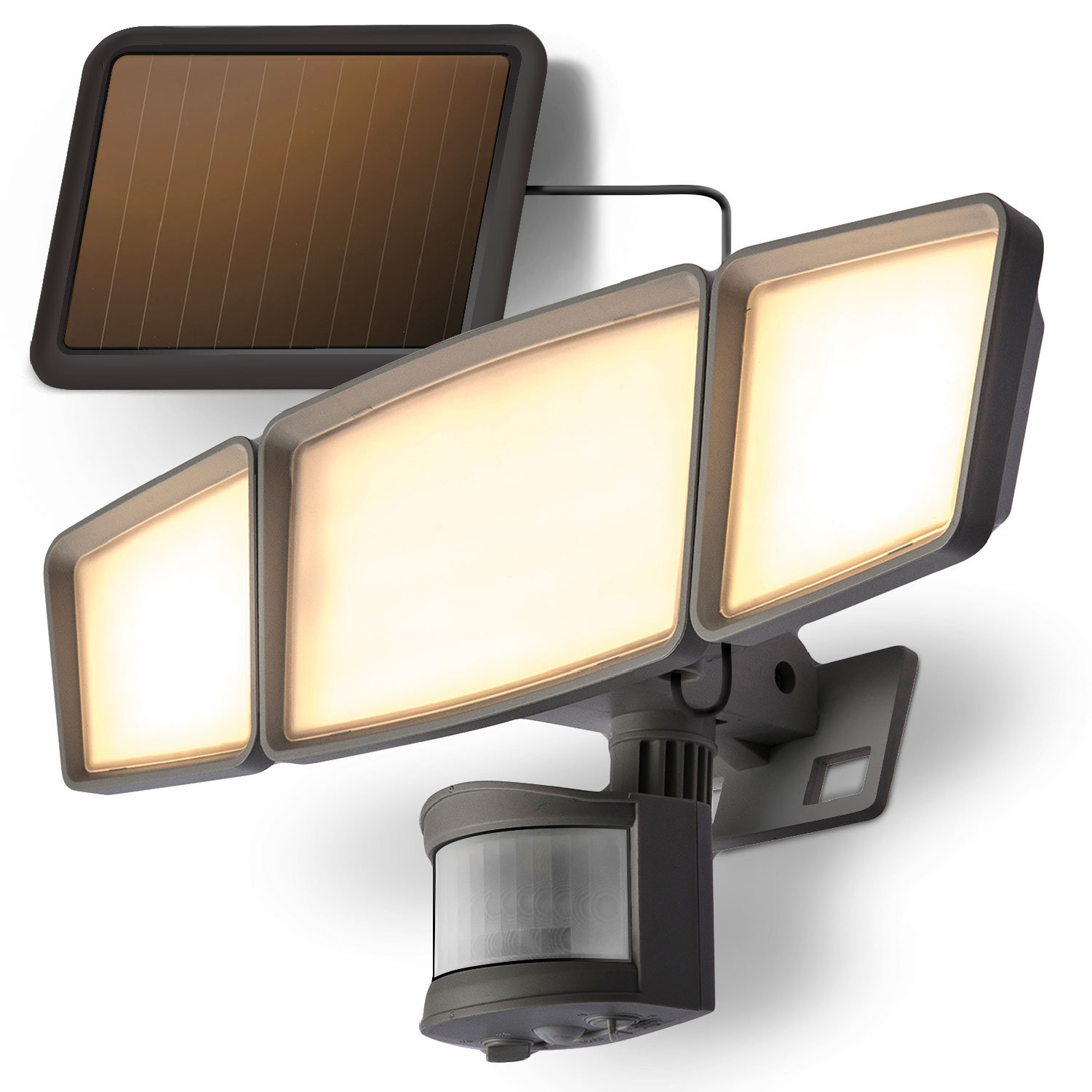 Home Zone Security 3 - Head LED Solar Powered Outdoor Security Flood ...