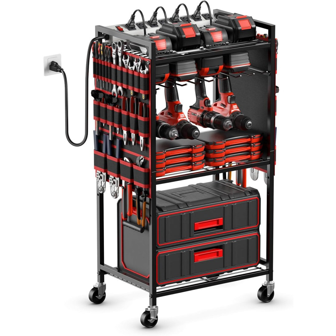 17 Stories Large Power Tool Organizer Cart With Charging Station ...