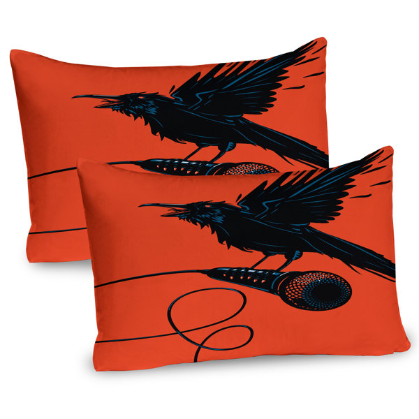 Ambesonne Indie Pillow Sham 2 Pack Raven with Microphone Orange Black ...