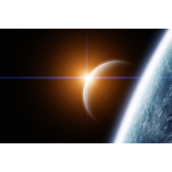 Wrought Studio Earth and Moon - Wrapped Canvas Photograph | Wayfair