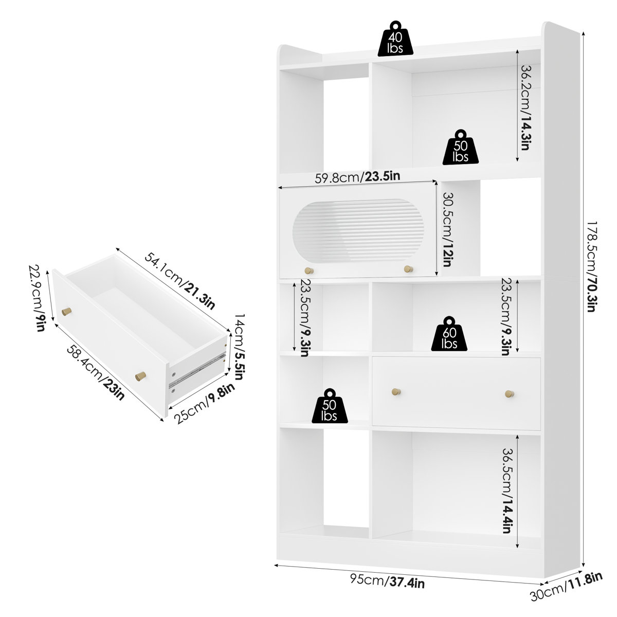 Zipcode Design™ Azariah 70" White Tall Bookcase with Glass Doors ...