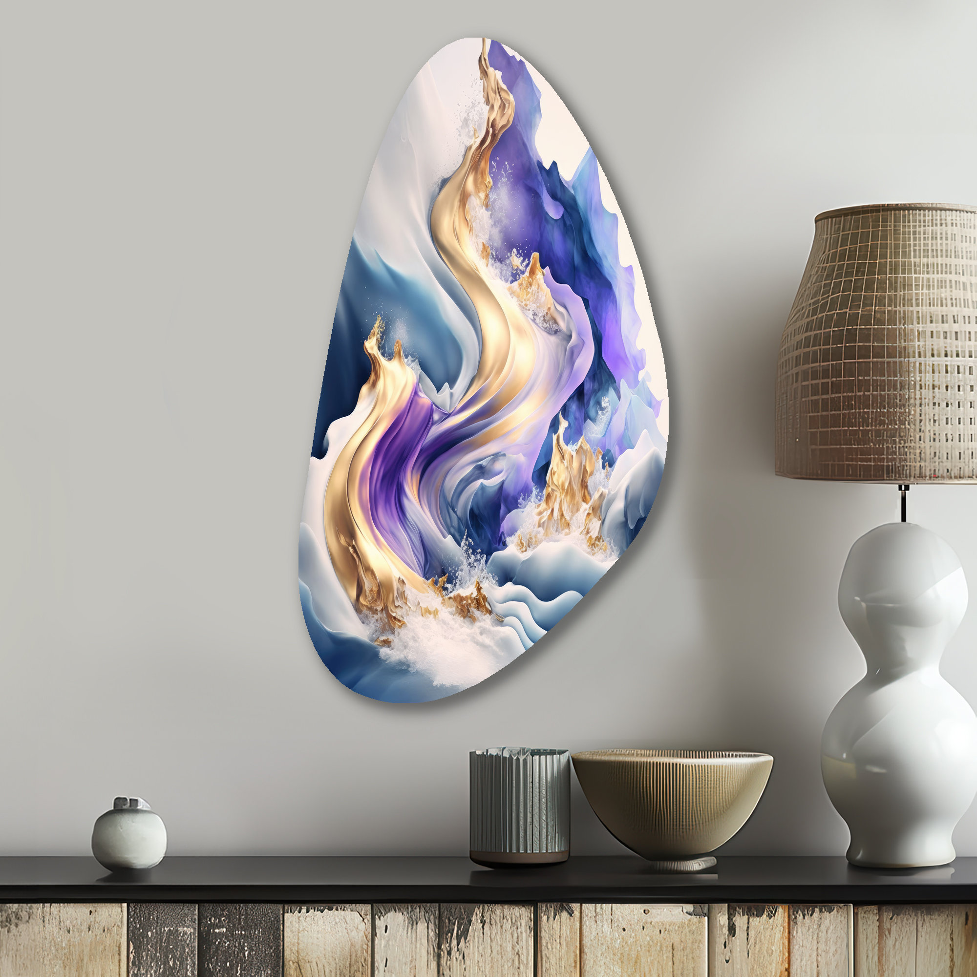 Design Art Blue And Gold Splash Paint III - Abstract Spirals Fall Shape ...