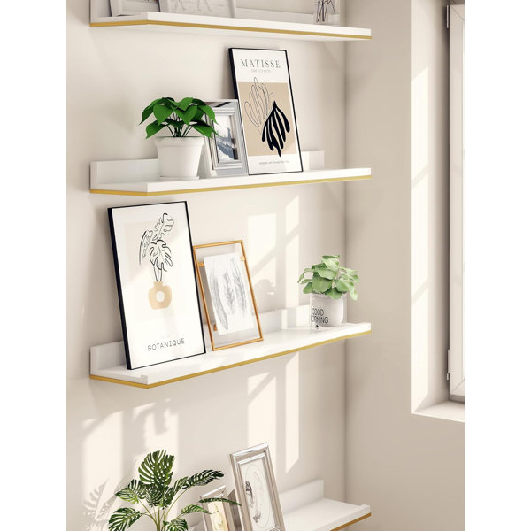 Mercer41 Floating Shelves for Wall, 24 Inches Long White and Gold ...