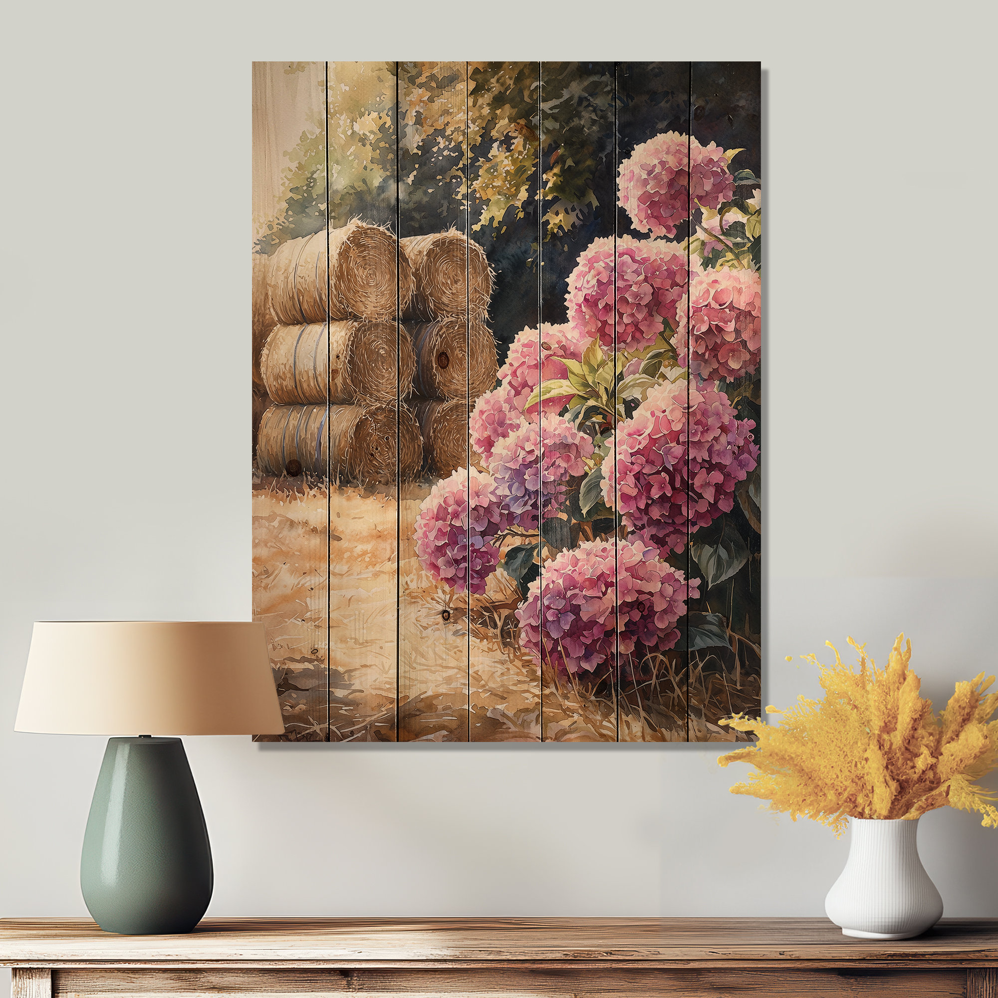 Ophelia & Co. Hydrangeas By The Hay Bales III - Hydrangea Wood Wall ...