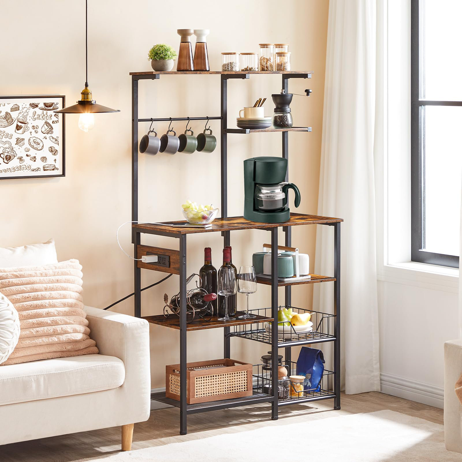 17 Stories Large Bakers Rack With Power Outlets, 6-Tier Microwave Stand ...