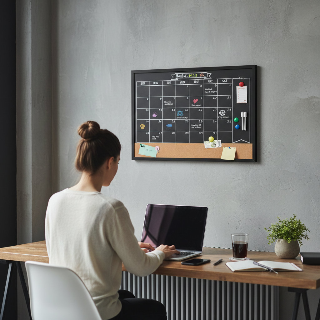 Decosis 24"x36" Magnetic Chalkboard Calendar & Cork Board Combo ...
