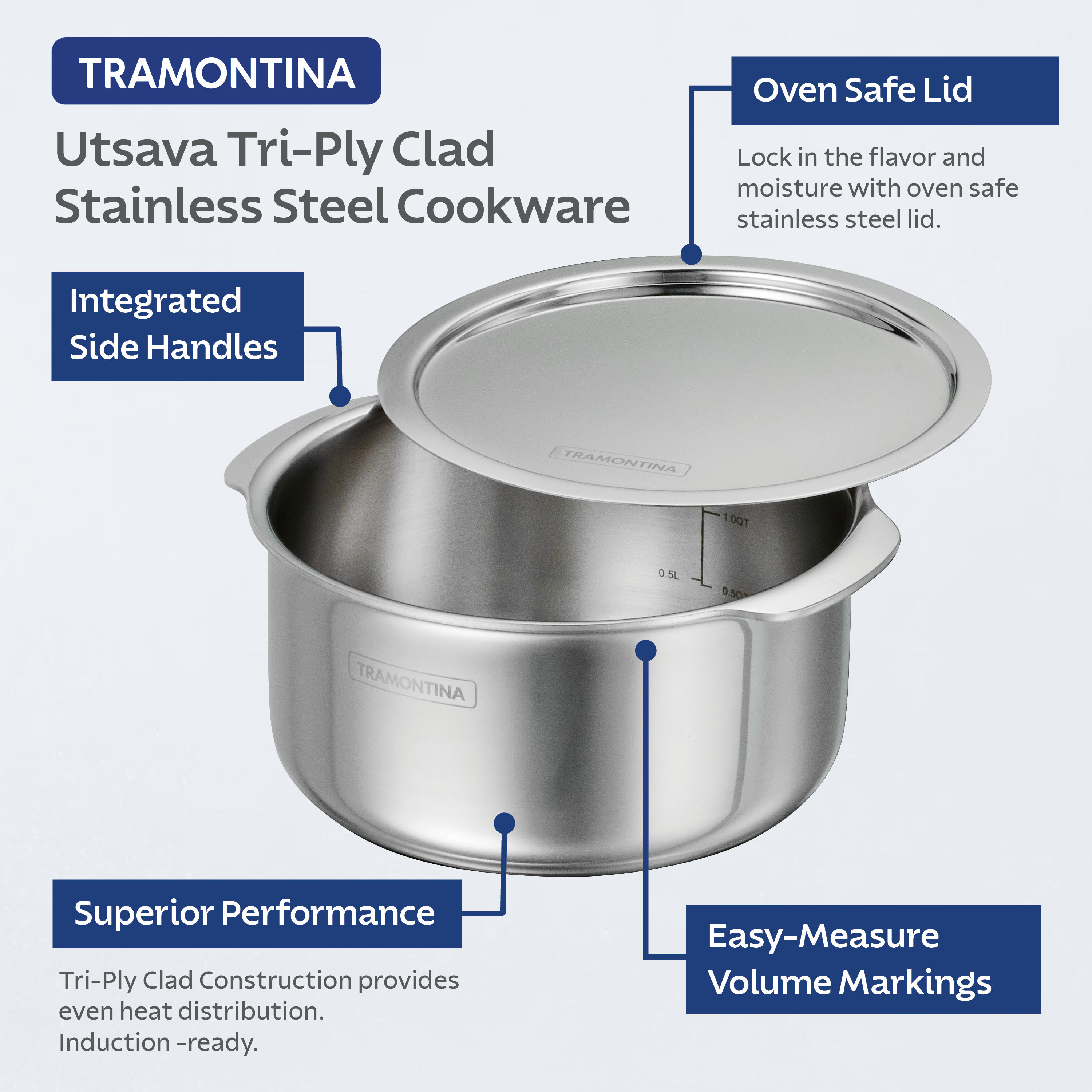 Tramontina Utsava Tri-Ply Clad Stainless Steel Tope with Lid, Patila ...
