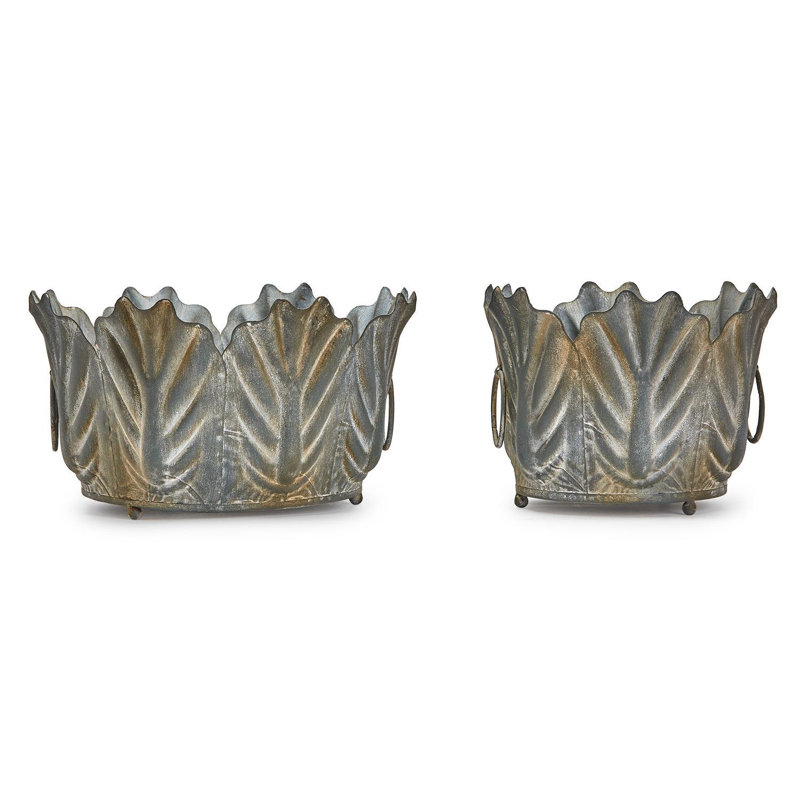 August Grove® Set Of 2 Zinc Garden Leaf Planter | Birch Lane
