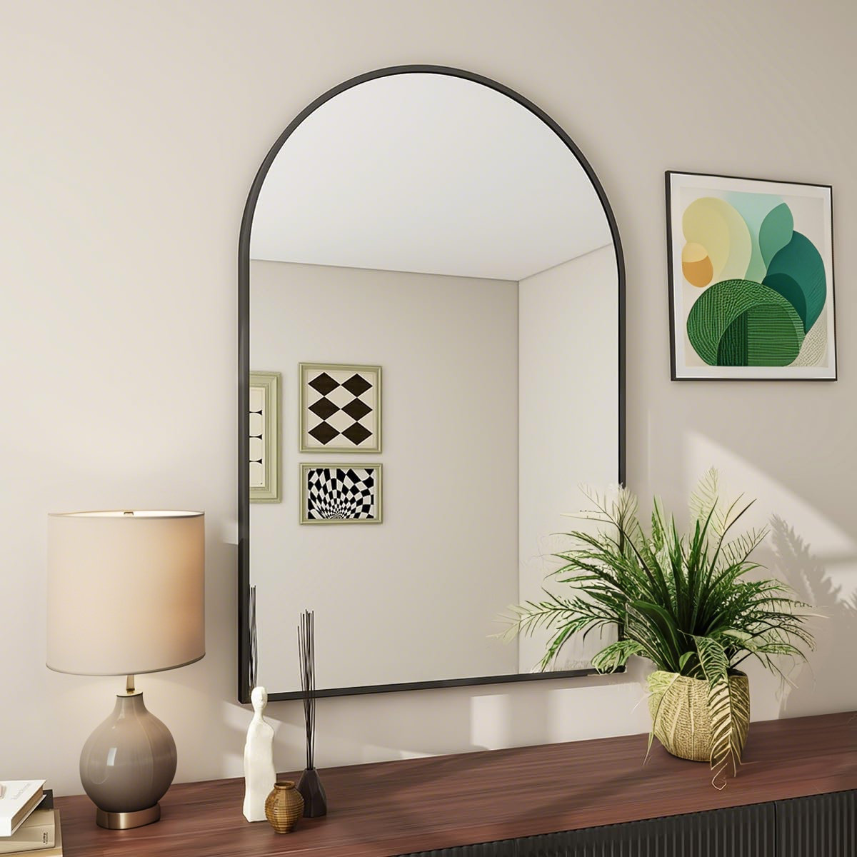 Mercer41 20X30 Inch Arched Metal Bathroom Mirror – Black Brushed Frame ...