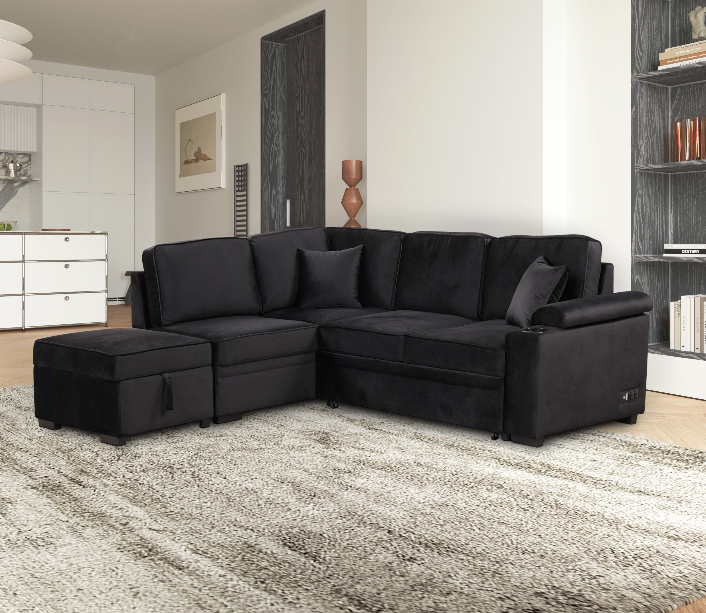 Mercer41 Shanet 87.4'' Velvet Square Arm Sofa Bed | Wayfair