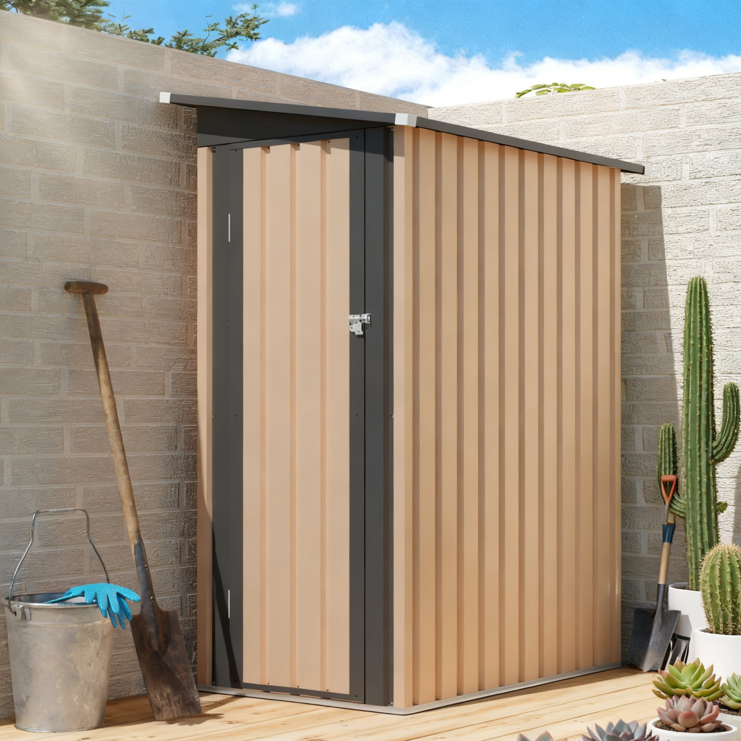Cypress Backyard Outdoor Storage Shed Metal Pent Roof 4.27 Ft X 2.42 Ft ...