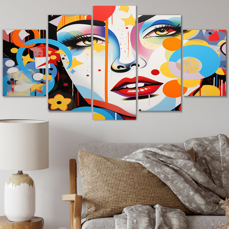 Mercer41 Pop Art Iconography Portrait II - Modern Wall Decor - 5 Panels ...