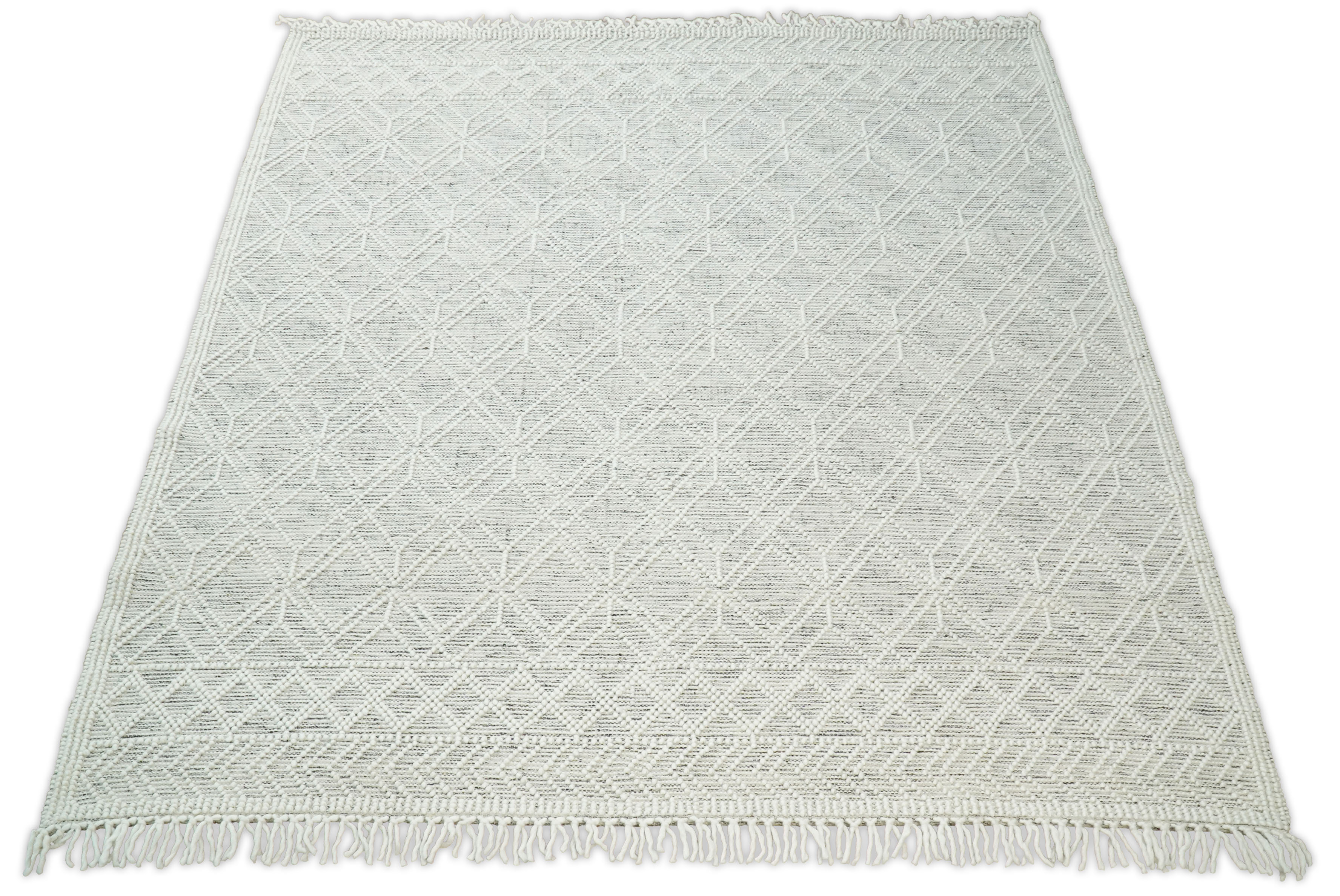 Foundry Select Tapis gris / ivoire en laine tissé à plat à la main à motif géométrique - Wayfair ...