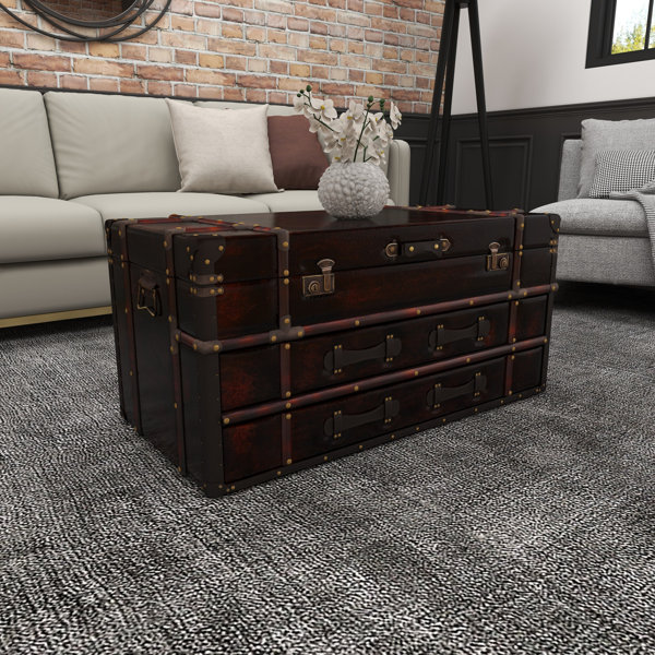 Steelside™ 2 Drawer Living Room Coffee Table with Buckle Hinged Top ...