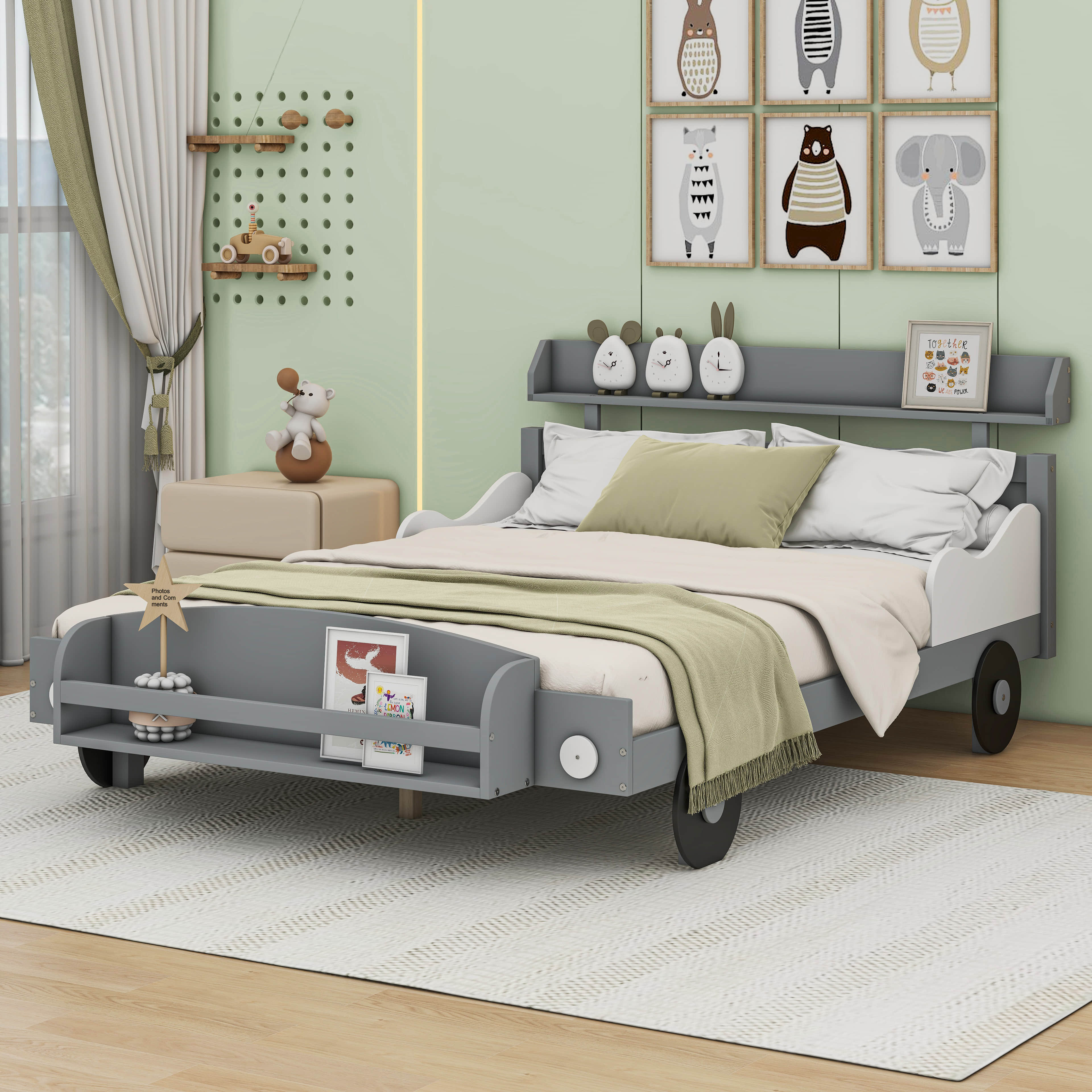 Cosmic Full Size Car-Shaped Platform Bed with Shelf | Wayfair